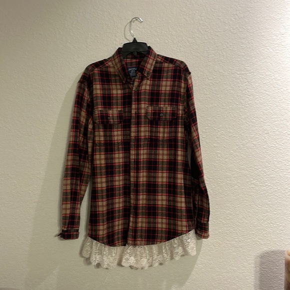 Other | Boutique Flannel Shirt With Lace And Elbow Patch | Poshmark
